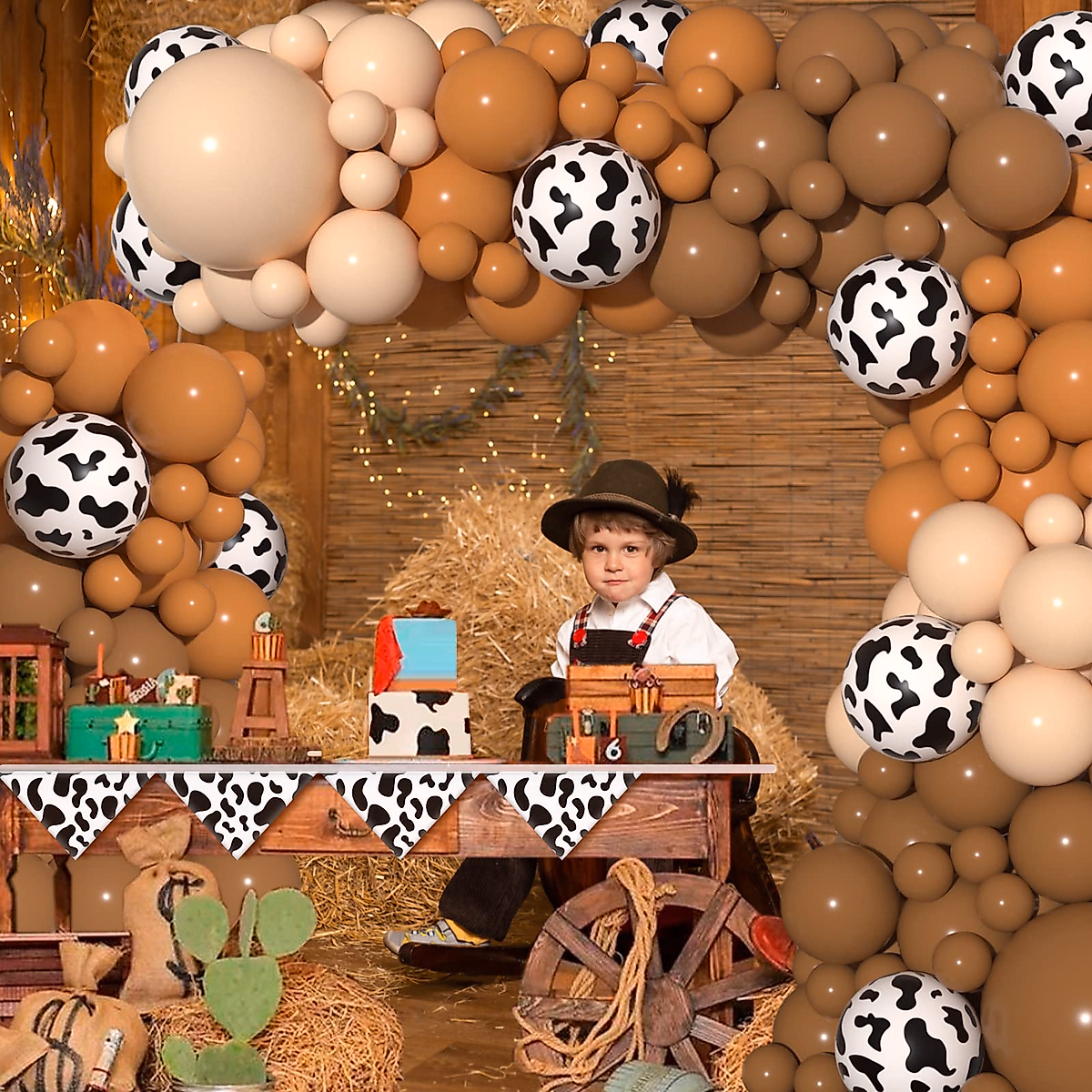 JOGAMS Cow Balloons Arch Garland Kit with 163Pack Brown Nude Cow Print Balloons for Farm Western Cowboy Cowgirl Cow Theme Birthday Baby Shower Party Decorations