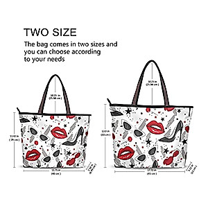 Tote Bag Aesthetic (Lips Heels), Large Capacity Zipper Women Grocery Bags Purse for Daily Life 2 Sizes
