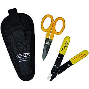 Miller MA01-7000 Kit, FO 103-T-250-J 3-Hole Fiber Optic Cable Stripping Tool and KS-1 Kevlar Scissors, Easily Portable Tool Set with Belt Clip Pouch for Professionals