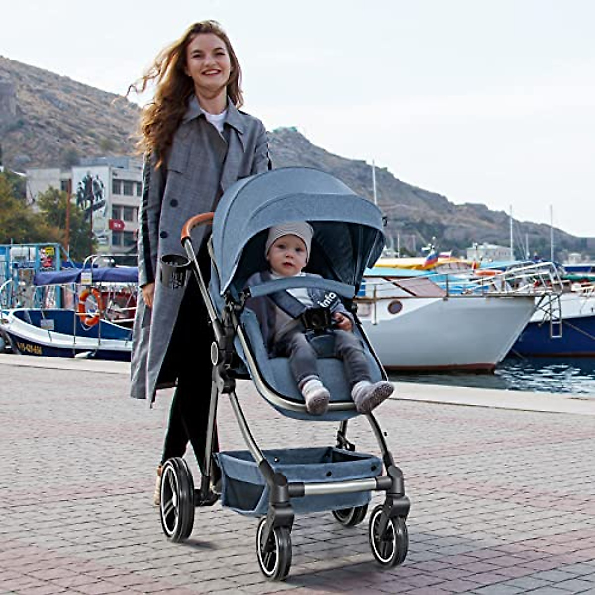 INFANS 2 in 1 High Landscape Convertible Baby Stroller, Newborn Reversible Bassinet Pram, Foldable Pushchair with Adjustable Canopy, Aluminum Structure, 5-Point Harness for Infant & Toddler