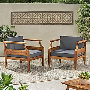 Christopher Knight Home Daisy Outdoor Club Chair with Cushion (Set of 2), Teak Finish, Dark Gray