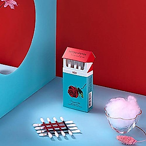 20 Pcs Box Tattoo Lipstick Cigarette Cotton Swab, Disposable Portable Lasting Lip Gloss Lipstick, Durable Waterproof Liquid Non-Stick Lipstick, Lip Tint Stick for Girl Women(Classic-Strawberry Red)