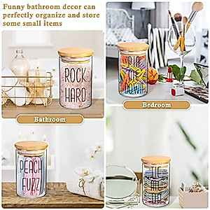 Lucomb Glass Apothecary Jars with Lids for Bathroom Storage Organizer, 4 Packs Cotton Ball Q-Tip Holder Hair Tie Organizer & Bobby Pin Holder Great for Funny Bathroom Canisters Decor Farmhouse Style