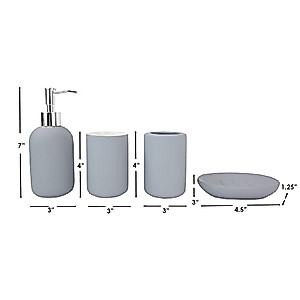 4-Piece Ceramic Bathroom Set (Grey) Contemporary Design Bathroom Accessory Sets with Rubberized Coating Bath Accessories for Bathroom