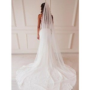 Ursumy Pearl Wedding Veils Flower Cathedral Bridal Veil 118’’ Veils for Brides 1 Tier Fingertip Length Drop Veil Hair Comb (300 * 150cm/118 * 59in, Ivory)