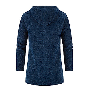 Mens Solid Knit Hooded Cardigan Full Zip Long Open Front Sweater Slim Fit Casual Lightweight Longline Cardigans (Dark Blue,X-Large)
