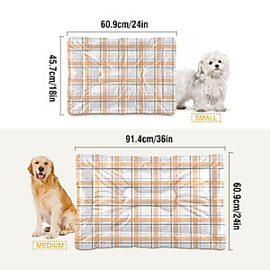 Coikll Modern Minimalist Orange White Square Grid Pet Bed Pad Soft Dog Bed Mat with Anti-Slip Bottom, Machine Washable Crate Pad Mattress for Dog Sleeping- 24 * 18inches