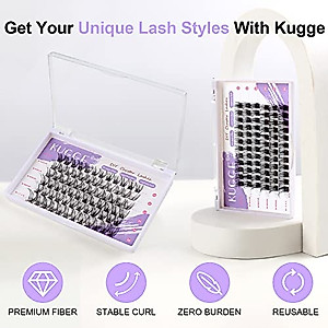 Kugge Cluster Lashes DIY Eyelash Extensions, 240Pcs D Curl Cluster Eyelashes, 8-16mm Mixed Length Individual Lashes Cluster, 3D Effect Natural Wispy Lash Extensions at Home (20D+The Devil)