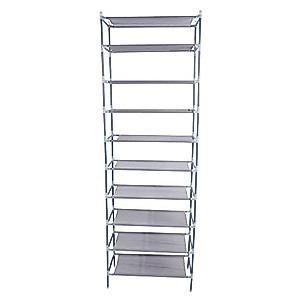 JASOYA Simple Assembly 10 Tiers Non-woven Fabric Shoe Rack，fashionble and convenient design， Gray