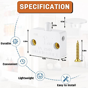 Honoson 8 Pieces Cabinet Door Switch for Closet Light Automatic Touch Door Activated Lamp Switch for Wardrobe Applicable to 12V 24V 110V (White)