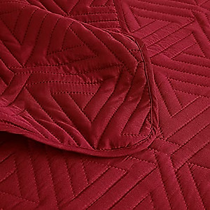 Whale Flotilla Soft Queen Size Quilt Set for All Seasons, 3-Piece Ultrasonic Geometric Bedding Set, Lightweight Reversible Bedspread, Coverlet, Bed Cover with 2 Pillow Shams, Red