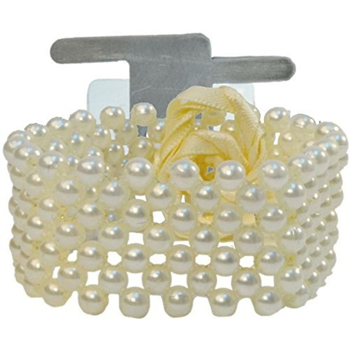 Corsage Bracelet - Ivory Faux Pearl Beads - Flower Bracelet Champagne