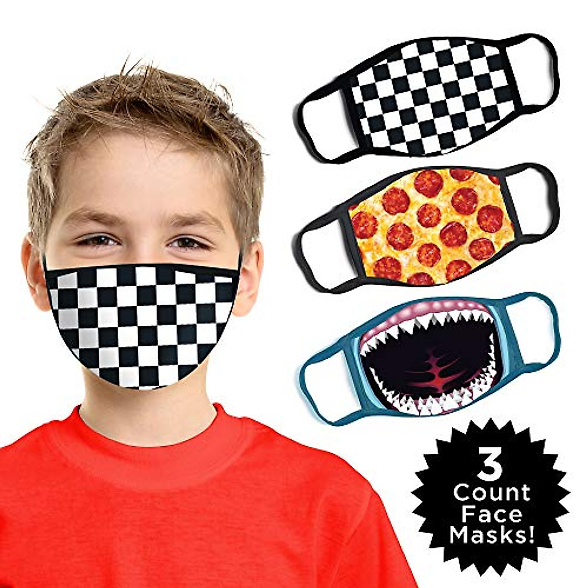 ABG Accessories Boys 3-Pack Kids Face Mask and Hand Sanitizer Holder Keychain (Flip Cap Reusable Empty Bottles) Age 3-7, Shark Design, 3 Count (Pack of 1)