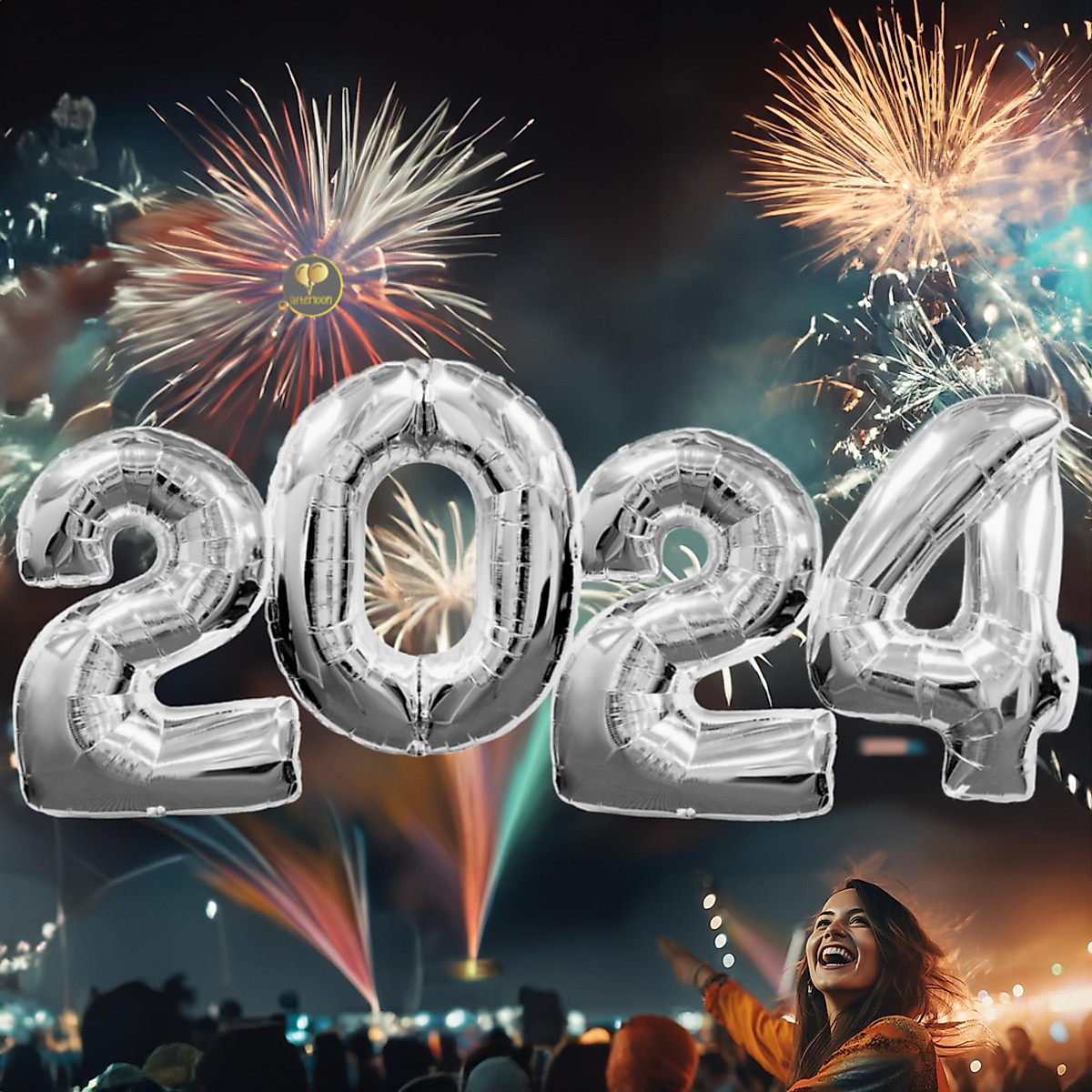 AFTERLOON® 2024 Balloons New Year 40 Inch Chrome Glossy Silver (Bold) Foil Helium Floating Jumbo Digital Number 4 pcs (Premium Quality), for GRAD Graduation Party Decorations Class of 2 0 2 4