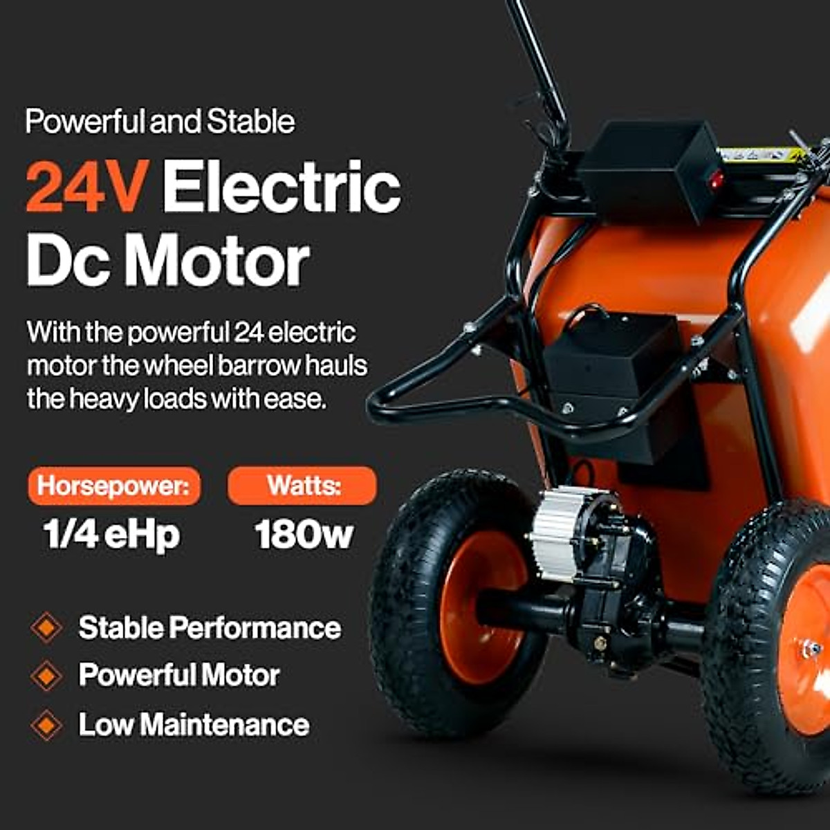 SuperHandy Wheelbarrow Utility Cart Electric 24V DC 330lbs Max Load Barrel Dump Material Debris Hauler (Amazon Exclusive)