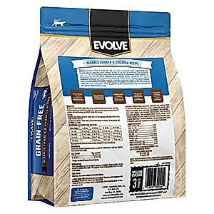 Evolve Pet Food Grain Free Deboned Chicken, Pea and Vegetable Recipe Cat Food Grain Free Deboned Chicken, Pea, and Veggies 3 Pound (Pack of 1)