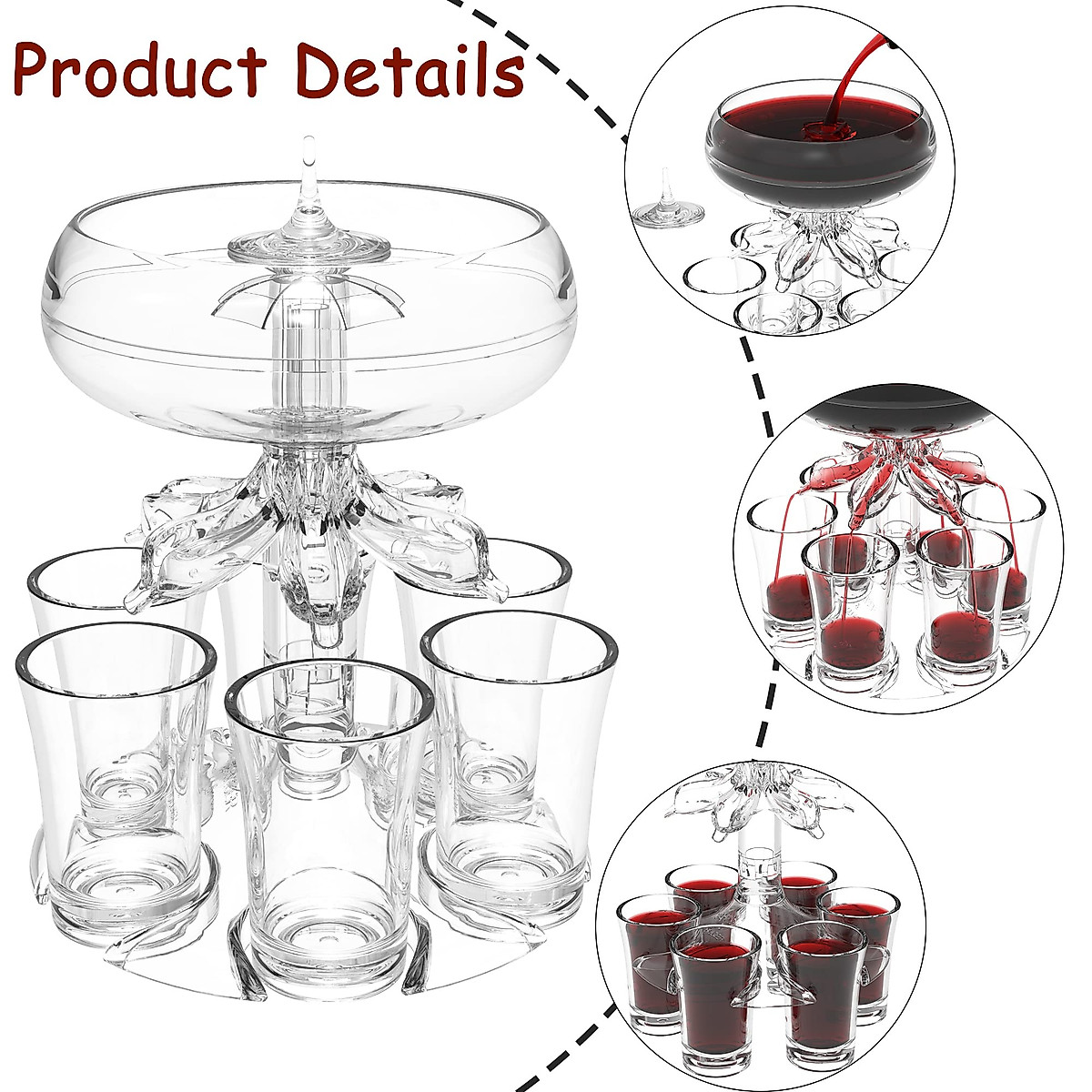 ALEVMOOM 6 Shot Glass Dispenser and Holder,Shots Dispenser for Filling Liquids, Multiple 6 Shot Dispenser,Bar Shot Dispenser, Cocktail Dispenser,Carrier Liquor Dispenser Drink Tool,with Brush