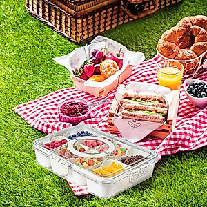 YouLike Divided Snackle Box 2Pack Charcuterie Container With Handles And Lids 8 Compartment Fruit Serving Tray for Veggie Appetizer Platter for Fridge Stackable Food Storage Box