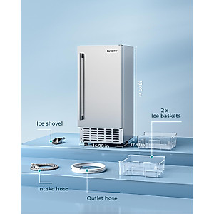 EUHOMY Commercial Under Counter Nugget Ice Maker Machine, 66Lbs/Day, Bulit-in Freestanding Ice Maker with Gravity Drainage, Self-Cleaning & 24H Timer Ice Machine, for Commercial & Home Use(Silver)