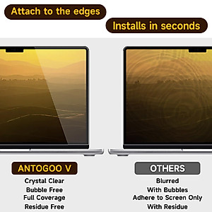 ANTOGOO V Removable Tempered Glass Screen Protector for 2023-2024 Apple Macbook Air 15.3 Inch M2/M3 Chip, 9H Hardness, No Bubbles or Lines, Anti-Scratch, Anti-Fingerprint, Clear