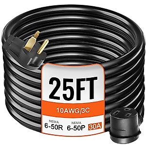 VEVOR Welder Extension Cord 30Amp 25ft 250V, Welding Power Cord with NEMA 6-50 Plug 10 Gauge 3 Prong for MIG Lincoln Plasma Miller TIG