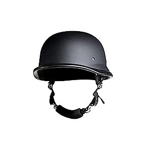 German Novelty Skull Cap, Basic Flat Black German Novelty Hat with Adjustable Chin Strap (L, Black)