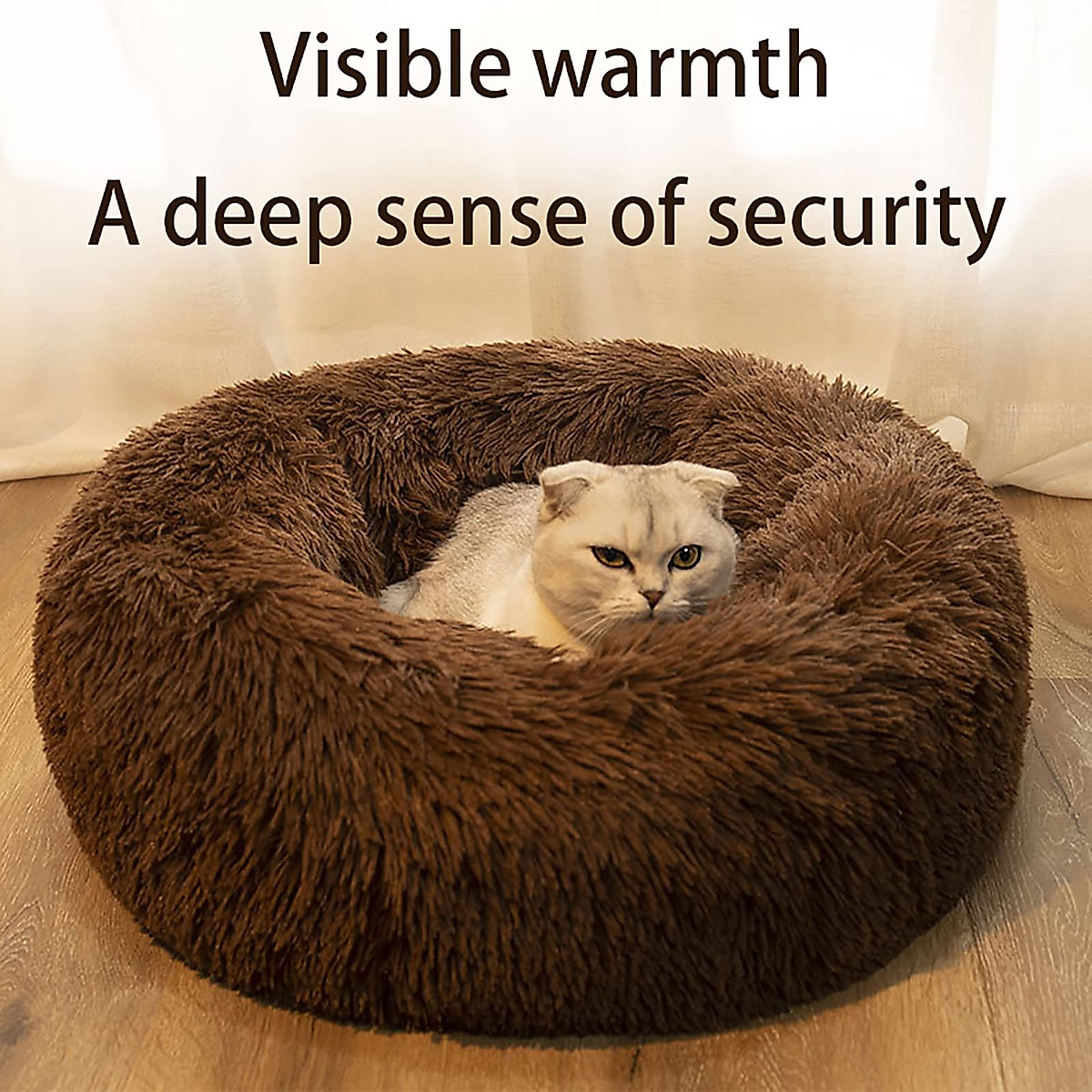 Donut Dog & Cat Bed - Premium Quality Plush Calming Anti-Anxiety Pet Cosy With Non-Slip Bottom, Washable for Small/Medium/Large Dogs (Color: Gradient Gr