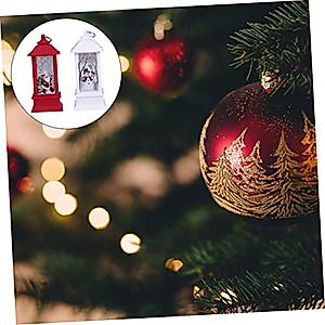 NOLITOY 2pcs Christmas Flame Lights Christmas Decorative Lantern Santa Snow Globe Lantern LED Christmas Lantern Table Top Decor Small Telephone Booth Lamp Snowball Christmas Plastic