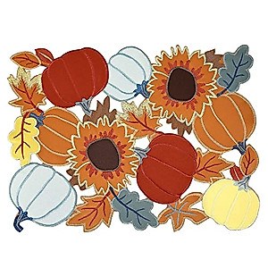 Thanksgiving Placemat Fall Table Decorations Set of 4 Harvest Pumpkin Leaves Embroidered Sunflower Autumn Festive Holiday Cutwork Centerpiece Table Decor Burnt Orange 13×18IN