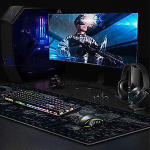 JIALONG New Upgraded Version Large Mouse Pad Desk Mat Comfortable Mousepad with Personalized Design Extended Size 35.4 X 15.7X 0.12 inches for Laptop, Computer and PC - Black World Map