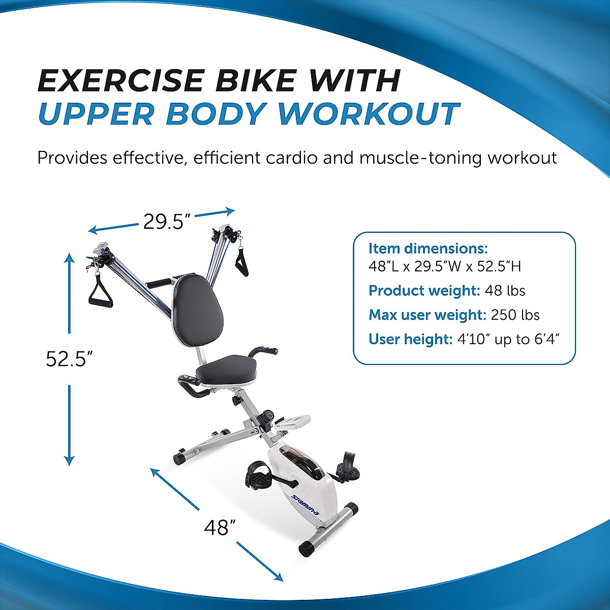 Stamina Foldable Exercise Bike and Strength System With Smart Workout App and 250 Pound Weight Capacity for Home Workout, Gray