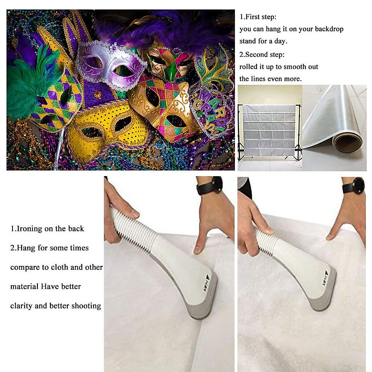 Masquerade Backdrops Purple Gold Glitter Beads Mask Carnival Photography Backdrop Fiesta Mardi Gras Dance Photo Background Birthday Party Photo Booths Props Decorations Supplies Vinyl 7x5ft