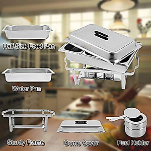 ROVSUN 8 Quart Chafing Dish Buffet Set,Stainless Steel Catering Serve Chafer,Restaurant Food Warmer, Rectangular Buffet Stove with 2 Half Size Food Pans and Foldable Frame for Party (1 Pack)