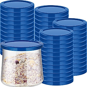 48 Pcs Yogurt Jar Lids Plastic Yogurt Container Lids Compatible with Oui Yogurt Jar Sealed Replacement Covers for Yogurt Jars Reusable Jar Lids Compatible with Oui Yogurt for Glass Container Jar, Blue