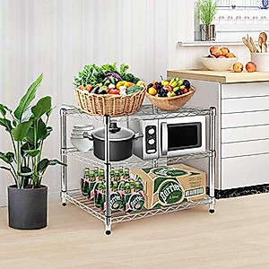 YSSOA Heavy Duty 3-Shelf Shelving Unit with Wheels, Plug Version, 23.82" D x 11.80" W x 20.20" H, Chrome, 3 Tier