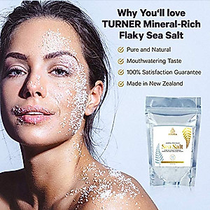 TURNER Mineral-Rich Flaky Sea Salt, Made in New Zealand, Kosher Flakes, 420 gramm, Premium Gourmet, Unprocessed, 84 Minerals & Trace Elements, 100% All-Natural, Solar & Wind Harvested, Lab Certified