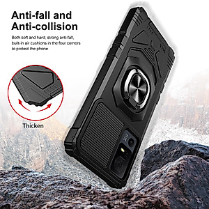 Ailiber for TCL 40 XE Case, TCL 40 X Case with Screen Protector Tempered Glass, Ring Kickstand for Magnetic Car Mount, Military Grade, Heavy Duty Shockproof Phone Cover for TCL 40 X 5G T609M-Black