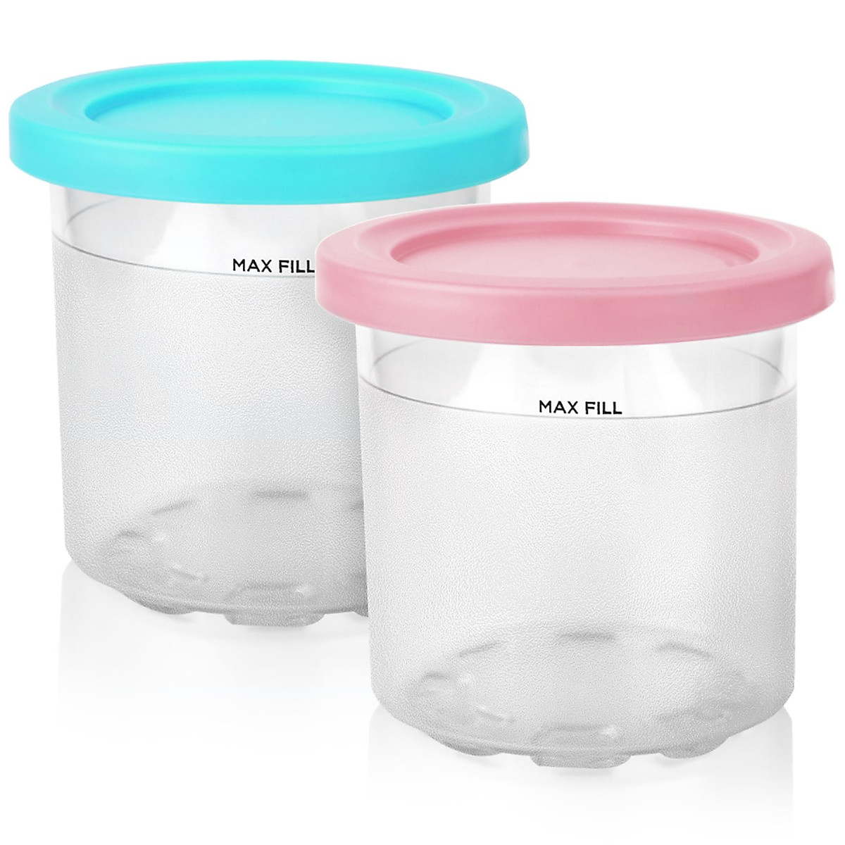 2pcs Replacement Containers for Ninja Creami Pints and Lids, Reusable Ice Cream Containers with Lids Creami Containers Compatible with NC301 NC300 NC299AMZ Series Ice Cream Maker (Pink, Blue)
