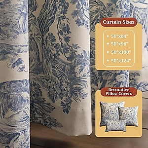 Maison d'Hermine Curtains for Living Room 100% Cotton 96 inch Length One Panel Window Toile Curtains for Bedroom with Loop & Rod Pockets - The Miller Blue, 50" W x 96" L