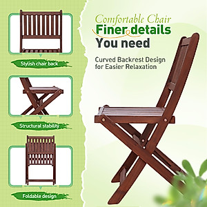 Greesum 5 Piece Patio Dining Set Outdoor Acacia Wood Furniture All-Weather Folding Round Table and Chairs for Backyard,Balcony,Porch,Deck,Garden, Dark Brown