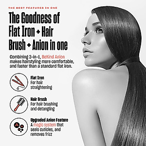 BeKind Anion 30-in-1 Hair Straightener Brush, Built in Upgraded Anion Feature, 15s Fast Heat-up, Multiple Temperature Settings (from 265℉ to 450℉) with Anti-Scald Design, Gifts for Girls Women