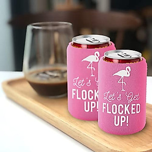 Let's Get Flocked UP!, Set of 12 Pink and White Can Coolers Cups, Flamingo Can Coolers Perfect Flamingo Party Supplies, Final Flamingle Bachelorette Party, and Bridal Showers