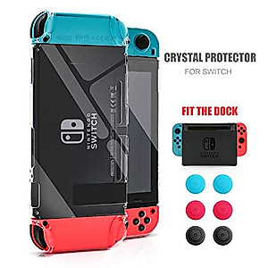 Dockable Case for Nintendo Switch, Protective Case for Nintendo Switch with a Tempered Glass Screen Protector and 6 Joy Stick Covers, Fit into the Dock Station - Clear