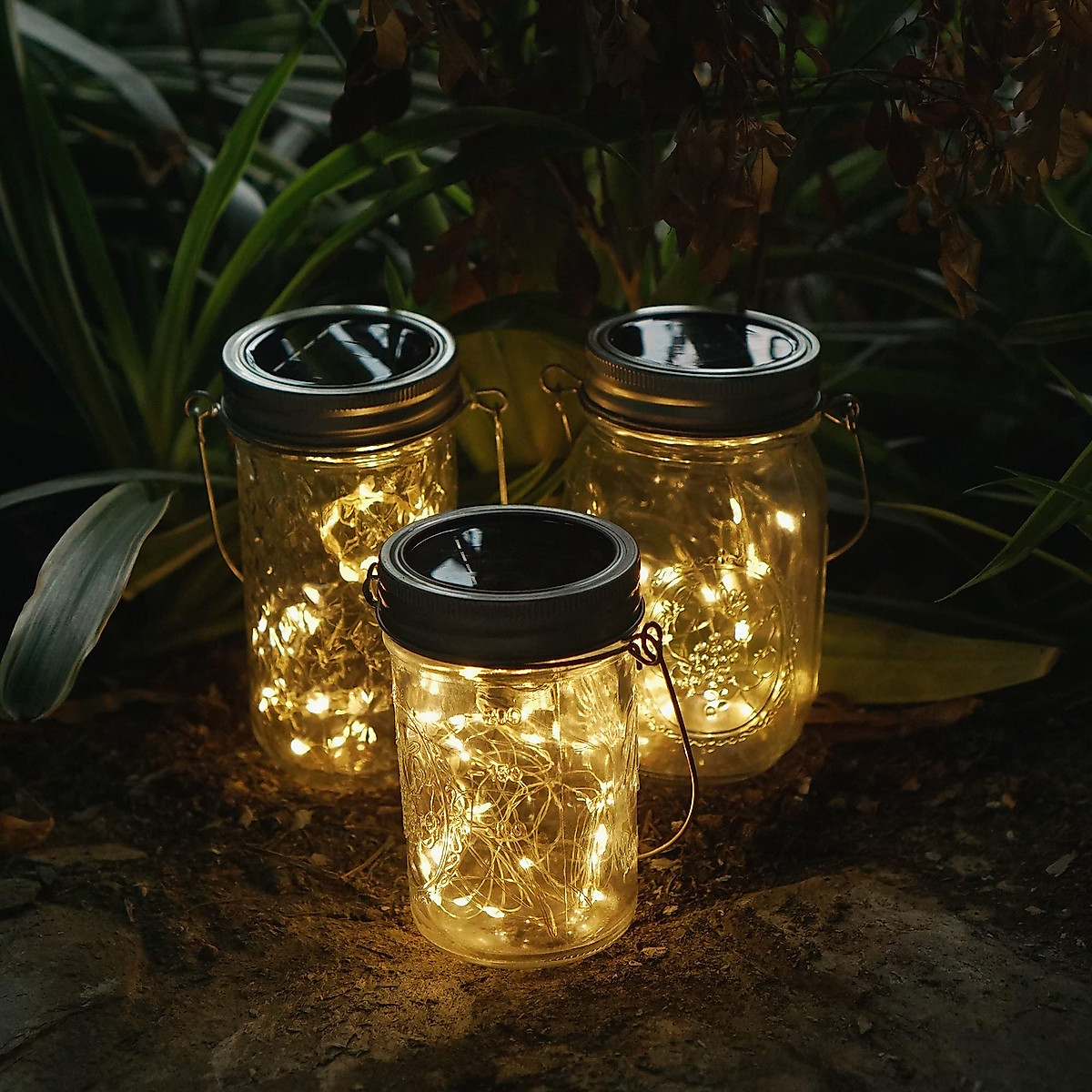 Decorman Solar Mason Jar Lights, 4 Pack 30 LED Fairy Star Firefly String Lids Lights with 4 Hangers for Patio Yard Garden Party Wedding Christmas Decoration(Jars Not Included) (4 Pack, Warm White)