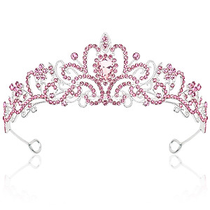CIEHER Pink Tiara Princess Crown Queen Crown Crystal Crowns for Women Crown for Birthday Prom Party Halloween Costume Cosplay, Princess Party Decorations