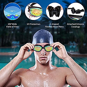 YLYUELANG Swimming Goggles with Earplug Design,No Leaking,Anti-Fog,Anti-UV,Perfect Swim Goggles for Men,Women and Youth(Black)