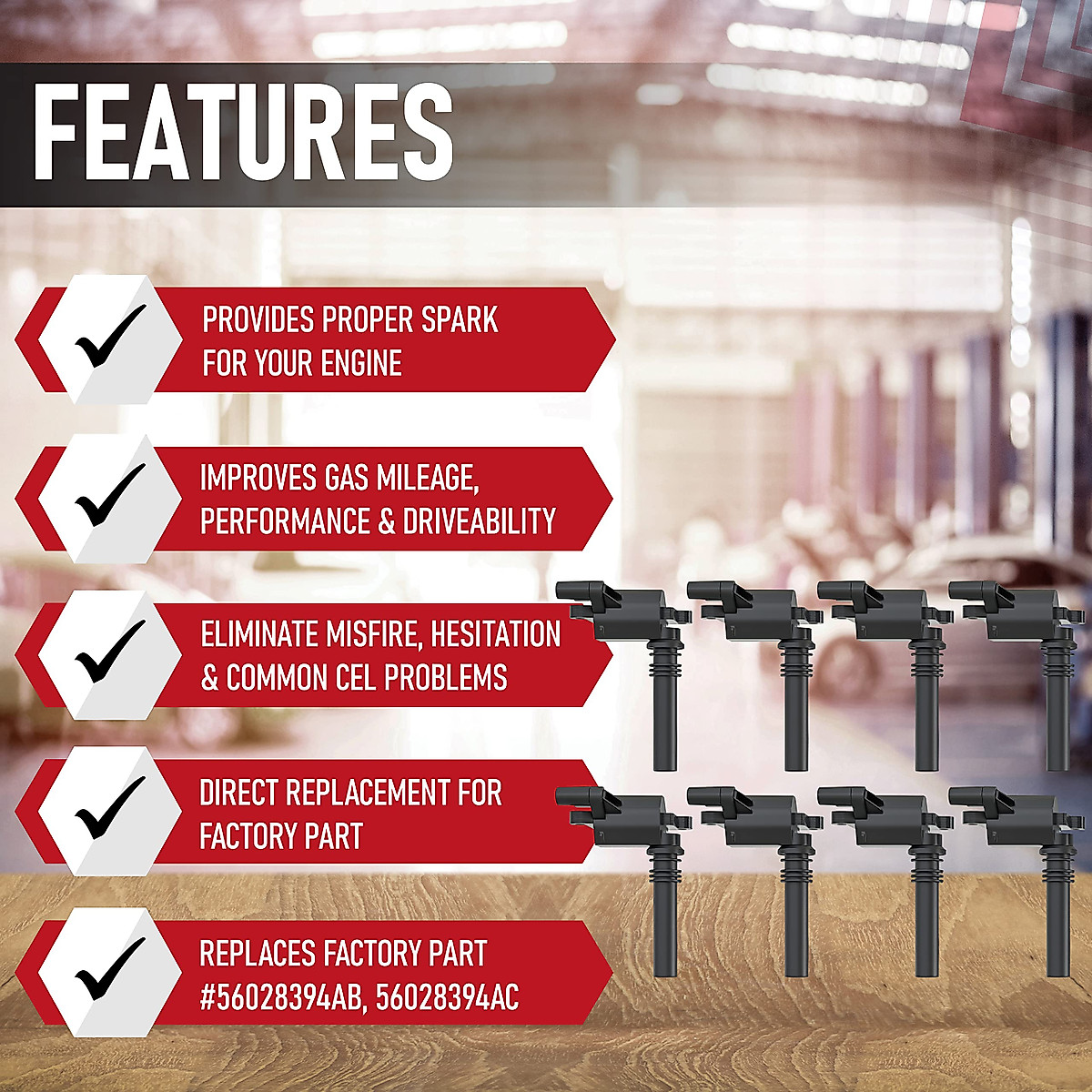 Ignition Coil Pack Set of 8-5.7L V8 Hemi Engine - Replaces 56028394AB, 56028394AC - Compatible with Chrysler, Dodge & Jeep Vehicles - 2005 300, 04-05 Durango, 2005 Magnum, Ram, Grand Cherokee