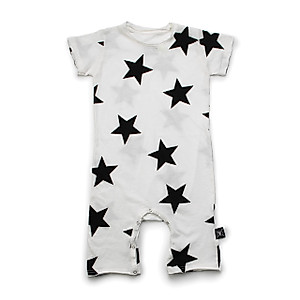NUNUNU Baby Short Sleeve Playsuit, A One Piece 100% Cotton Infant Romper Coverall for Baby Girls and Baby Boys, White - Stars, 18-24 Months