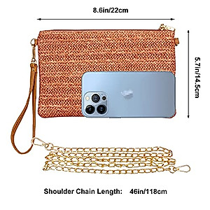 Beurlike Straw Clutch Purses for Women Beach Wristlet Wallet Small Cross body bag for Girls(Brown)