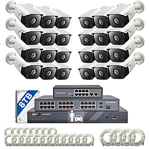 ONWOTE 32 Channel Security Camera System, 4K 32CH NVR 8TB, 32 Ports Switch, 24x 6MP Outdoor Audio PoE IP Cameras, AI Human Vehicle Detection, 24x Cables-2280ft, Commercial Surveillance for Business